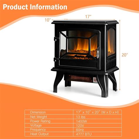 20” Electric Fireplace Stove 1400w Portable Stove Heater With