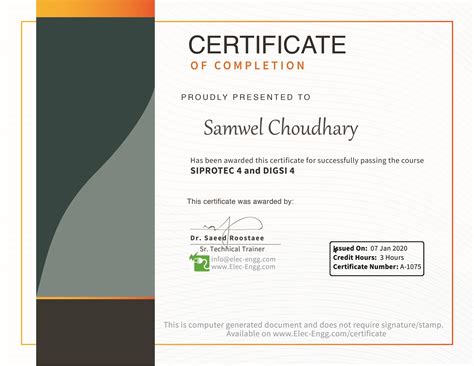 Certificate Electrical Engineering