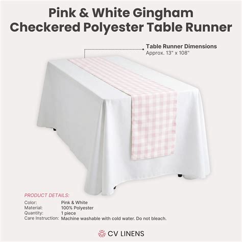 Gingham Checkered Polyester Table Runner Pink And White Cv Linens™