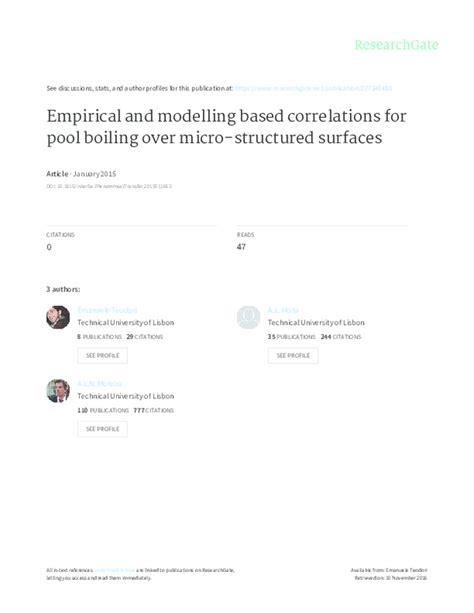 Pdf Empirical And Modelling Based Correlations For Pool Boiling Over Micro Structured Surfaces
