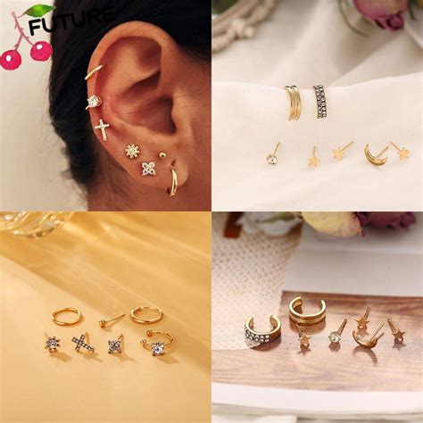 Future ต่างหูสตั๊ด ประดับมุก เพทาย สีทอง เครื่องประดับแฟชั่น สําหรับผู้หญิง Future Th Thaipick