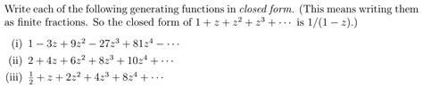 solved write each of the following generating functions in