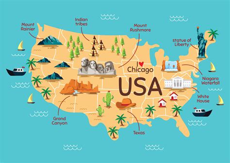 United States Landmark Map 226164 Vector Art At Vecteezy