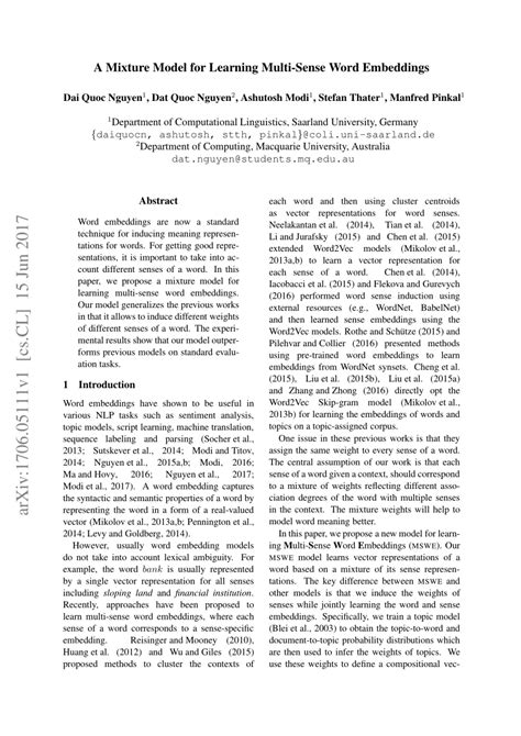 pdf a mixture model for learning multi sense word embeddings