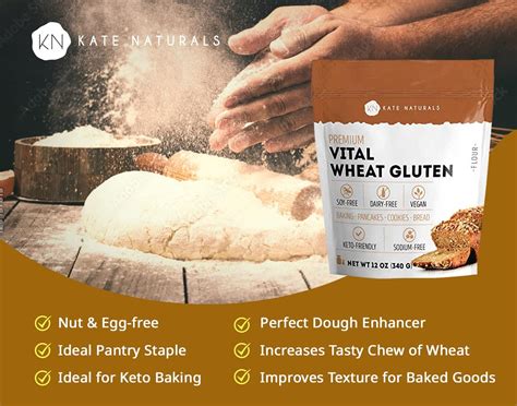 Kate Naturals Vital Wheat Gluten 12oz High Protein Flour For Bread