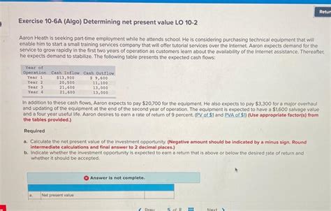 solved retur exercise 10 6a algo determining net present
