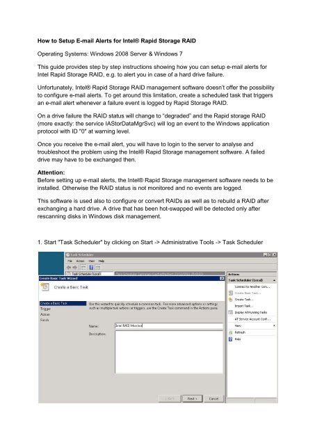How To Setup E Mail Alerts For Intel® Rapid Storage Raid Maxdata