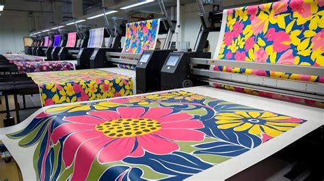 Large Format Digital Printer Printing Floral Pattern Fabric Stock Illustration Illustration Of