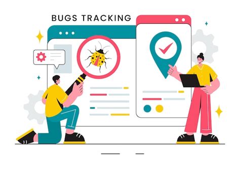 premium vector vector illustration of a bug tracking tool with mobile