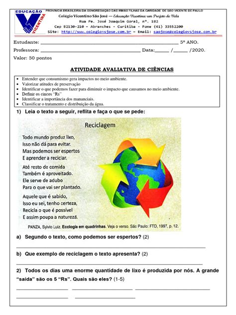Ciencias Avaliativa 5ab S32 Pdf Desperdício Águas Residuais
