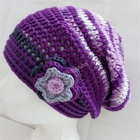 Háčkovené A Pletené Doplňky Fialková Houmleska S Kytkou Knoflík A Stuha