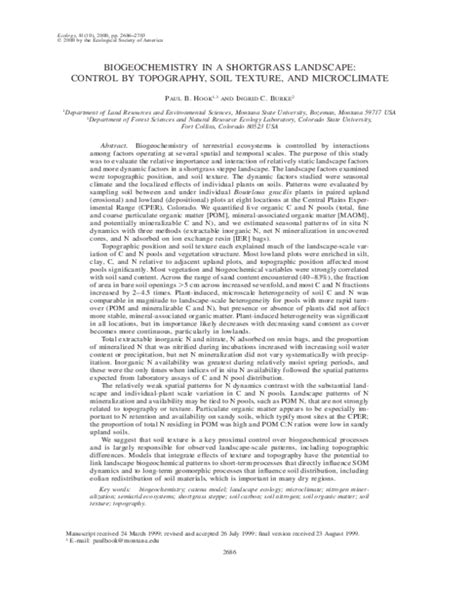 Pdf Biogeochemistry In A Shortgrass Landscape Control By Topography