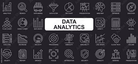 Data Analytics Concept Simple Line Icons Set Bundle Of Search Mining