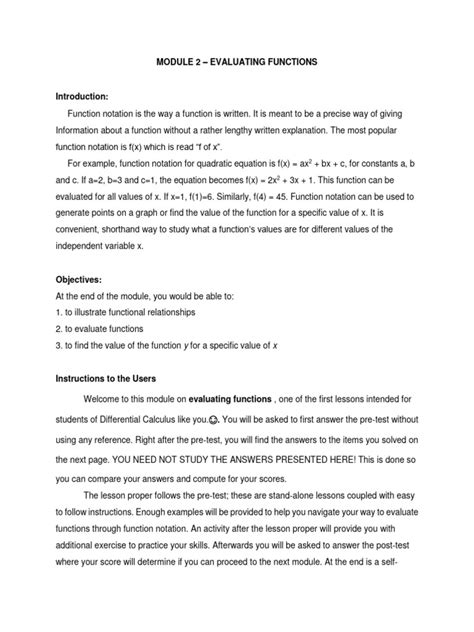 module 2 evaluating functions pdf
