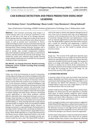 CAR DAMAGE DETECTION AND PRICE PREDICTION USING DEEP LEARNING PDF Motor Insurance Insurance