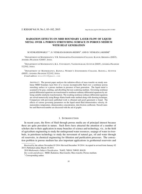 Pdf Radiation Effects On Mhd Boundary Layer Flow Of Liquid Metal Over A Porous Stretching