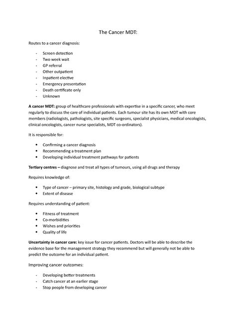 The Cancer Mdt Oncology Lecture Notes The Cancer Mdt Routes To A Cancer Diagnosis Screen
