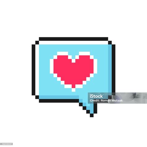 하트 말풍선 픽셀 아트 아이콘 발렌타인 데이 소셜 미디어 알림 벡터 일러스트레이션 모자이크 처리에 대한 스톡 벡터 아트 및 기타 이미지 모자이크 처리 이미지 기반 소셜