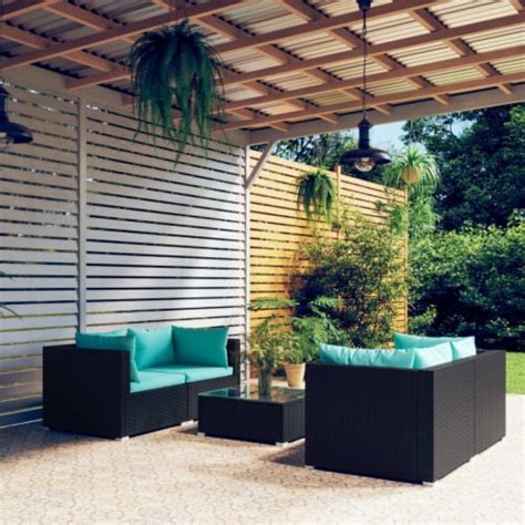 Vidaxl 5 Piece Patio Lounge Set With Cushions Poly Rattan Black 236