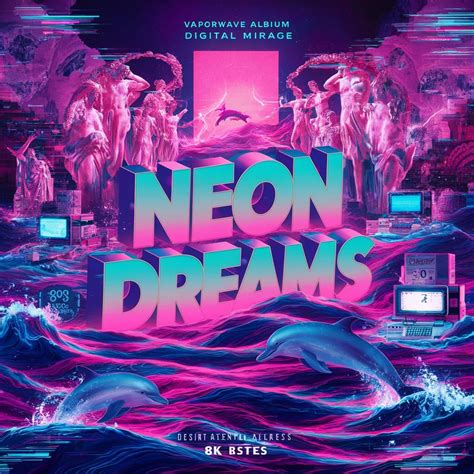 Text Neon Dreams And By Digital Mirage Vaporwave Album Cover Neon