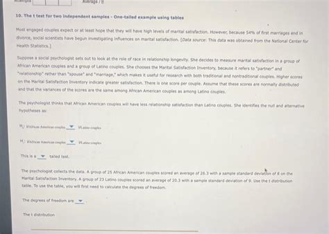 Solved 10 The T Test For Two Independent Samples Chegg Com