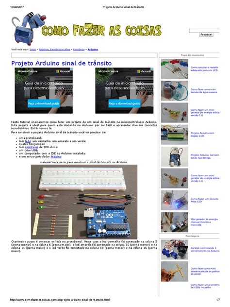 Projeto Arduino Sinal De Trânsito Instruções Passo A Passo Para