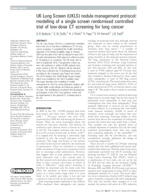 Pdf Uk Lung Screen Ukls Nodule Management Protocol Modelling Of A Single Screen Randomised