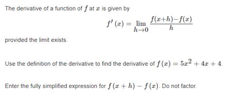 solved the derivative of a function of f at x is given by