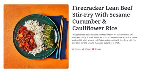 Firecracker Lean Beef Stir Fry With Sesame Cucumber And Cauliflower Rice