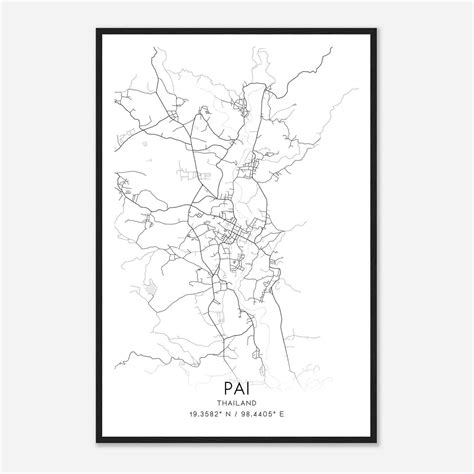 Pai Thailand Map Poster Pai City Road Wall Art Print Custom Maps