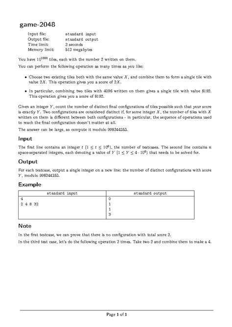 prob game 2048 prectice material game input file standard input