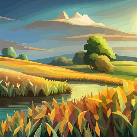 Premium Vector Corn Field With The Blue Sky Realistic Vector Illustration Of Corn Field In The
