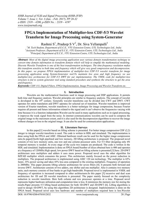Fpga Implementation Of Multiplier Less Cdf 53 Wavelet Transform For