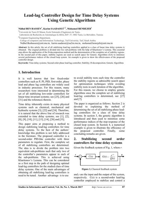 Pdf Lead Lag Controller Design For Time Delay Systems Using Genetic