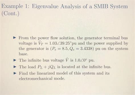 solved example 1 eigenvalue analysis of a smib system the