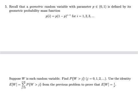 Solved 5 Recall That A Geometric Random Variable With