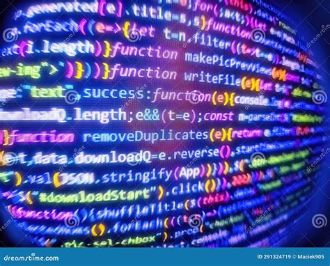 Programmer Workplace Abstract Program Code On Computer Screen