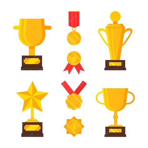 Conjunto De Troféus E Medalhas De Ouro Prêmios De Mérito Taças De Ouro Prêmio Para O Vencedor