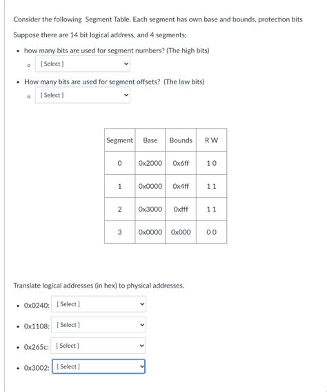 solved consider the following segment table each segment