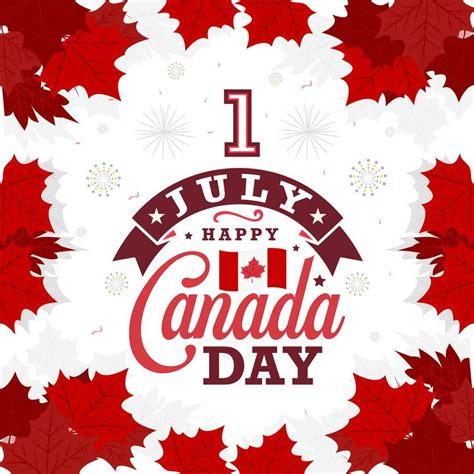 Happy Canada Day Typography Greetings Card Canada Maple Leaf July 1st