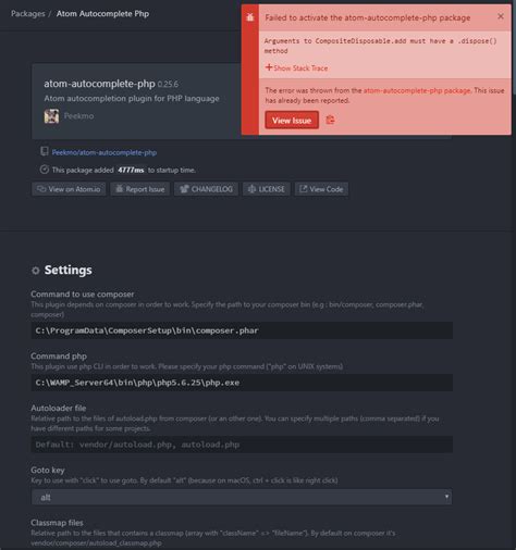 failed to activate the atom autocomplete php package windows 10