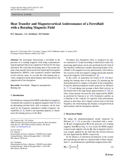 Pdf Heat Transfer And Magnetovortical Antiresonance Of A Ferrofluid With A Rotating Magnetic