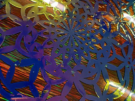 Holographic Mandala Art On Wood Cradle With Holographic Gold Stripped