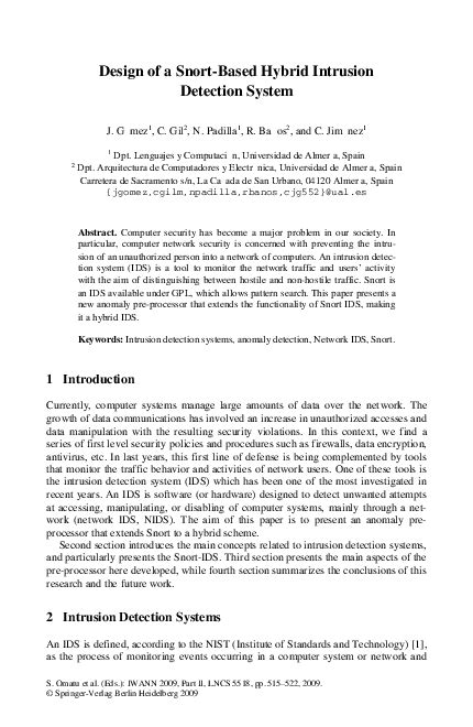 Pdf Design Of A Snort Based Hybrid Intrusion Detection System