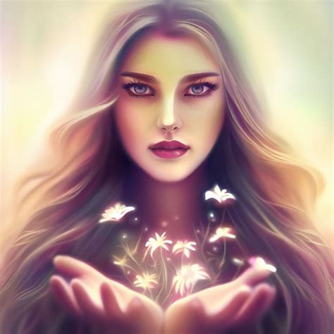 Woman With Long Hair A Sweet Face Generating Flowe Image Creator In Bing