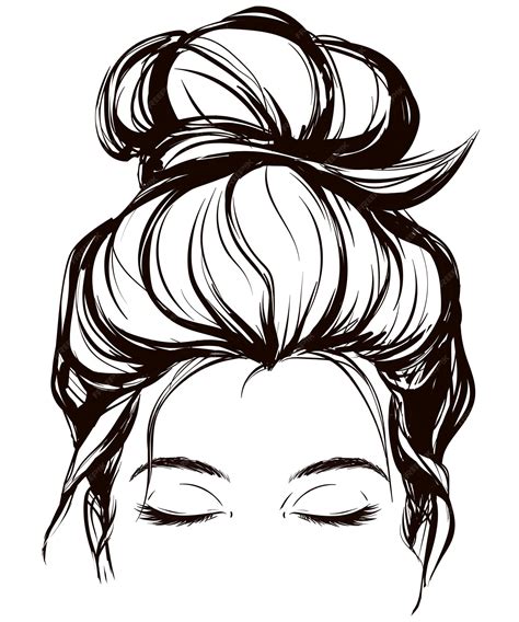 Messy Hair Bun Premium Vector