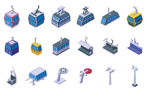 Ski Lift Icons Set Isometric Vector Resort Slope 12331766 Vector Art