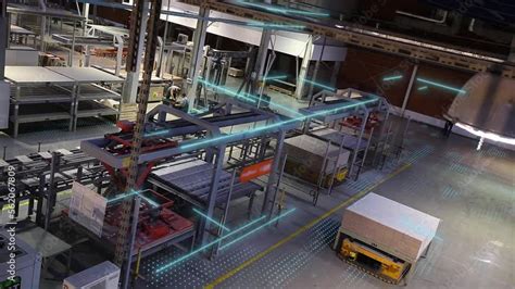 Robots In An Automated Factory Automated Factory With Self Managed Robots Visualization Of