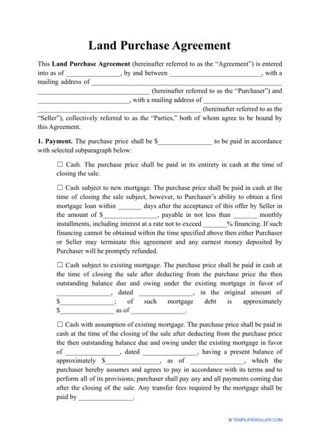 Land Purchase Agreement Template Fill Out Sign Online And Download