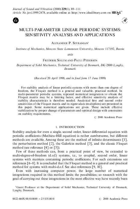 Pdf Multi Parameter Linear Periodic Systems Sensitivity Analysis And Applications